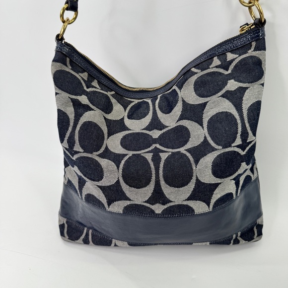 Coach | Bags | Coach Signature Denim Hobo Bag Blue Logo Patent Contrast ...